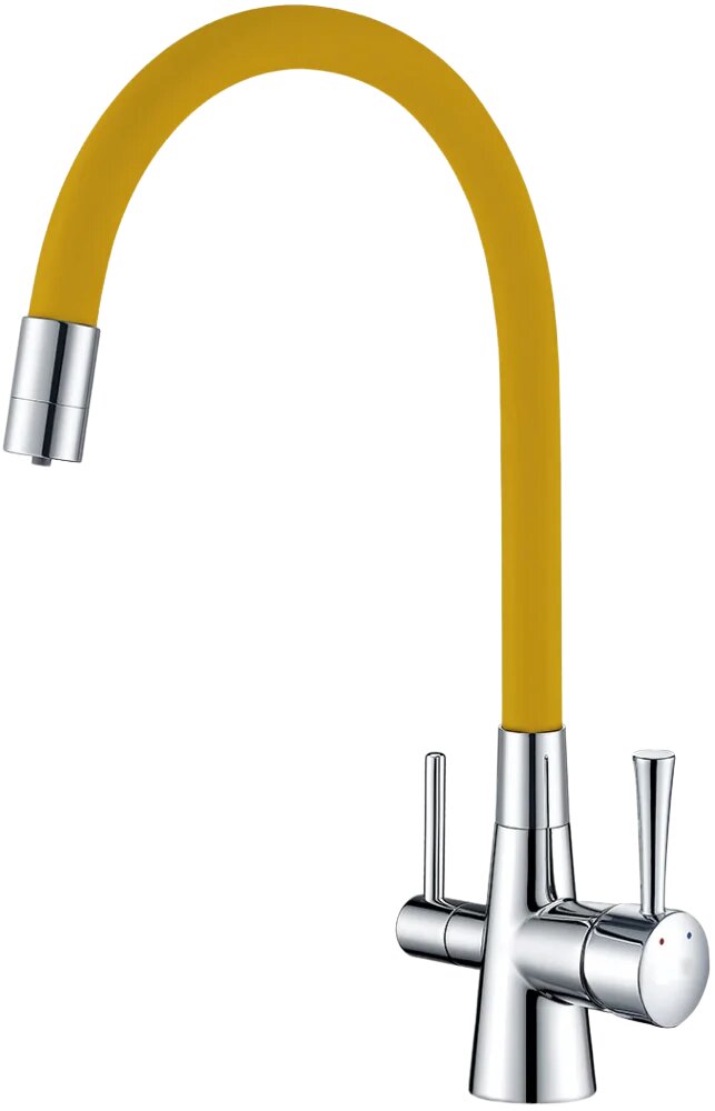 Смеситель для кухни Lemark Comfort LM3075C-Yellow с гибким изливом, с краном для питьевой воды, с поворотным изливом, хром, желтый, глянцевый, однорычажный, латунный, с керамическим картриджем