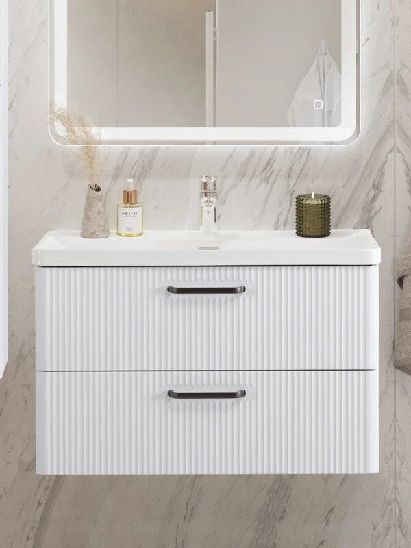 Тумба с раковиной BelBagno Due 80 ручки матовый темный никель, bianco lucido