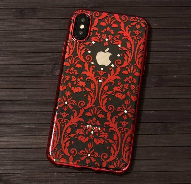 Чехол Devia для iPhone Xs, iPhone X Crystal Baroque, прозрачный с красными узорами