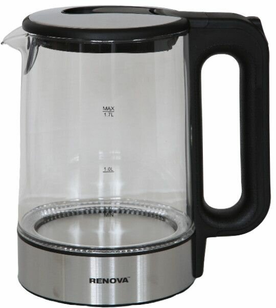 RENOVA Электрический чайник KT17G-10B, серебристый, черный