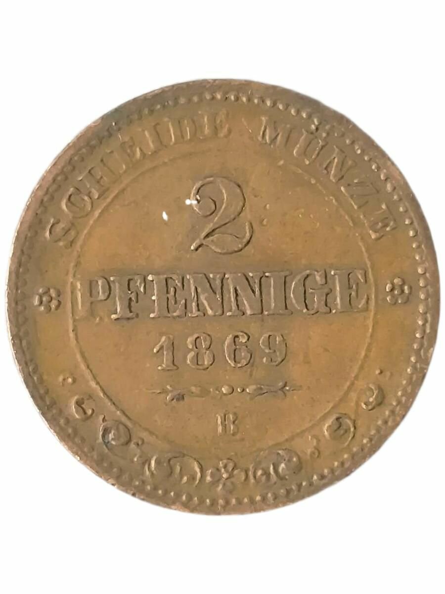 Монета 2 пфеннига 1869 г. Германия B
