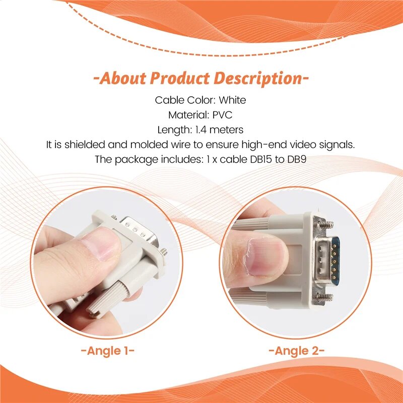 VGA DB15 Male To RS232 DB9 Pin Male Adapter Cable