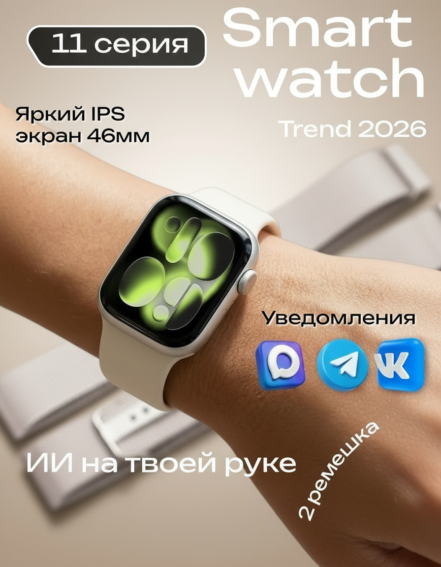 Смарт-часы Series 11 pro max 2026 OLED 2.01 Smart Watch, Беспроводная зарядка, Серебро