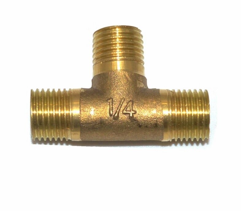 Тройник / переходник резьба папа - 1/4" - 1/4" - 1/4" для компрессора, пневмоинструмента