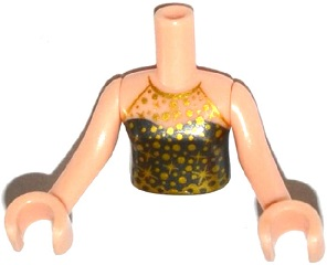 Torso Mini Doll Girl Pearl Dark Gray Halter Top with Gold Trim, Spots and Stars Pattern, Light Nougat Arms with Hands, FTGpb079c01 Light nougat U
