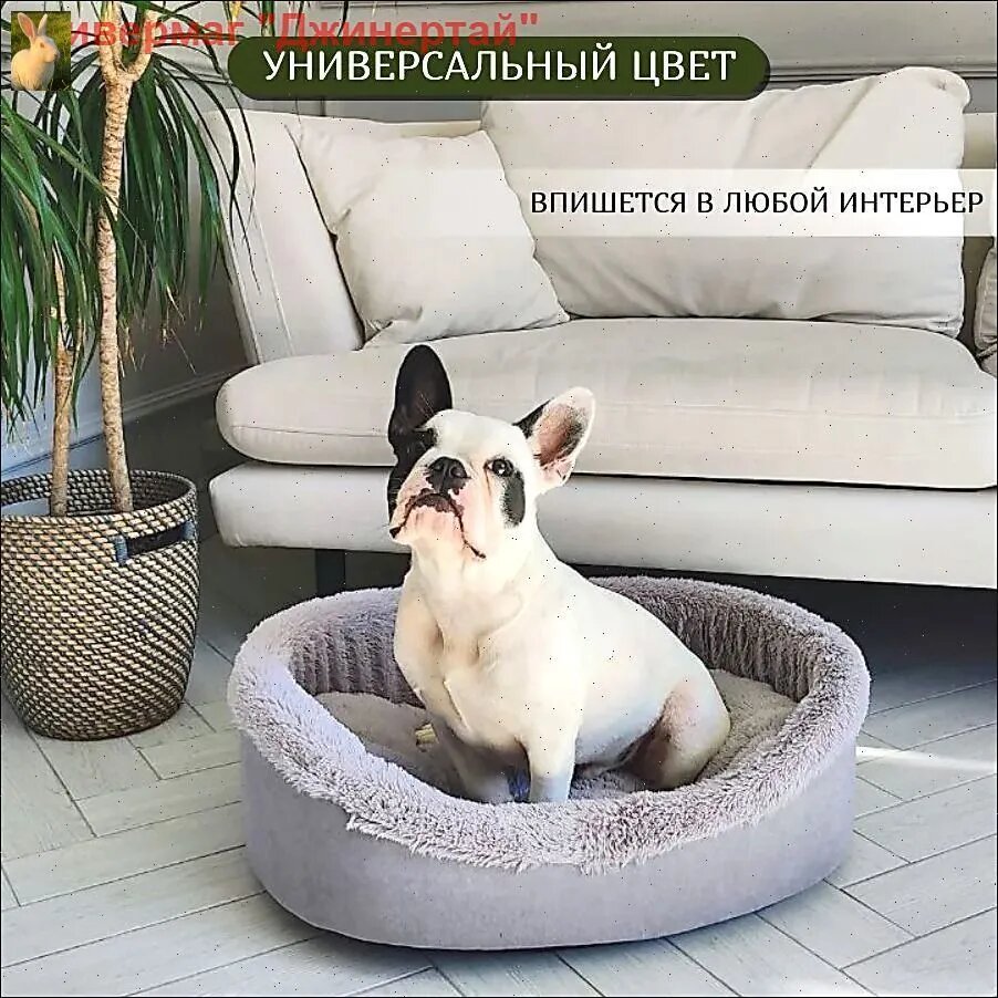 Лежак для животных "Джингертай", двухсторонний, 55x65 см, съемная подушка, для кошек, собак, серый — фото 1
