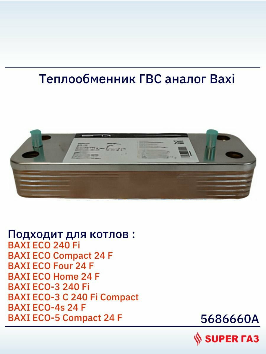 5686660А Теплообменник ГВС для настенных газовых котлов Baxi