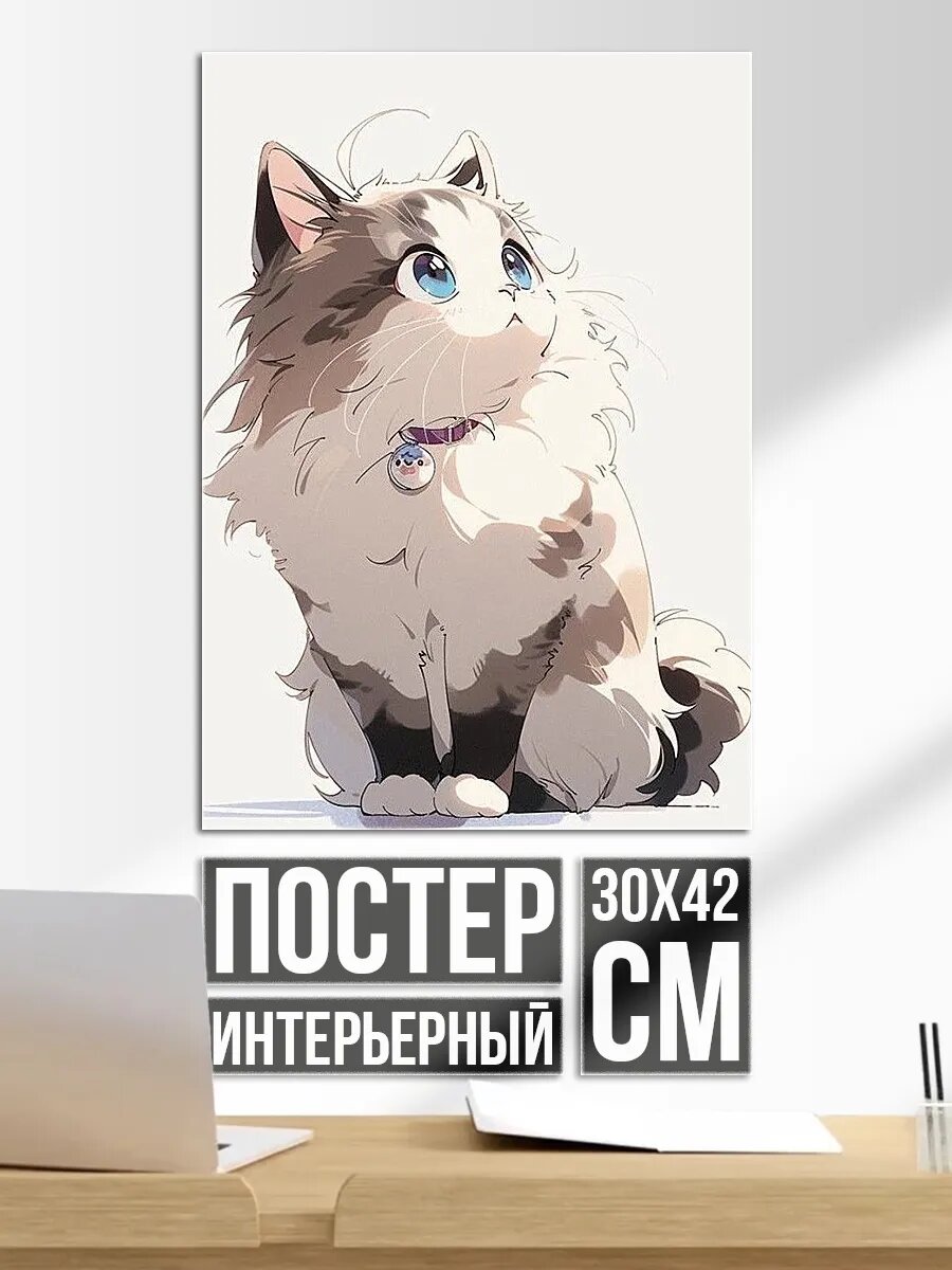 Плакат постер Пушистый кот