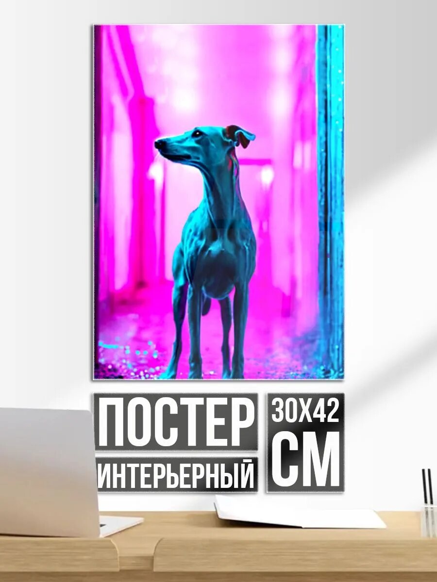 Постер на стену Уиппет в неоне