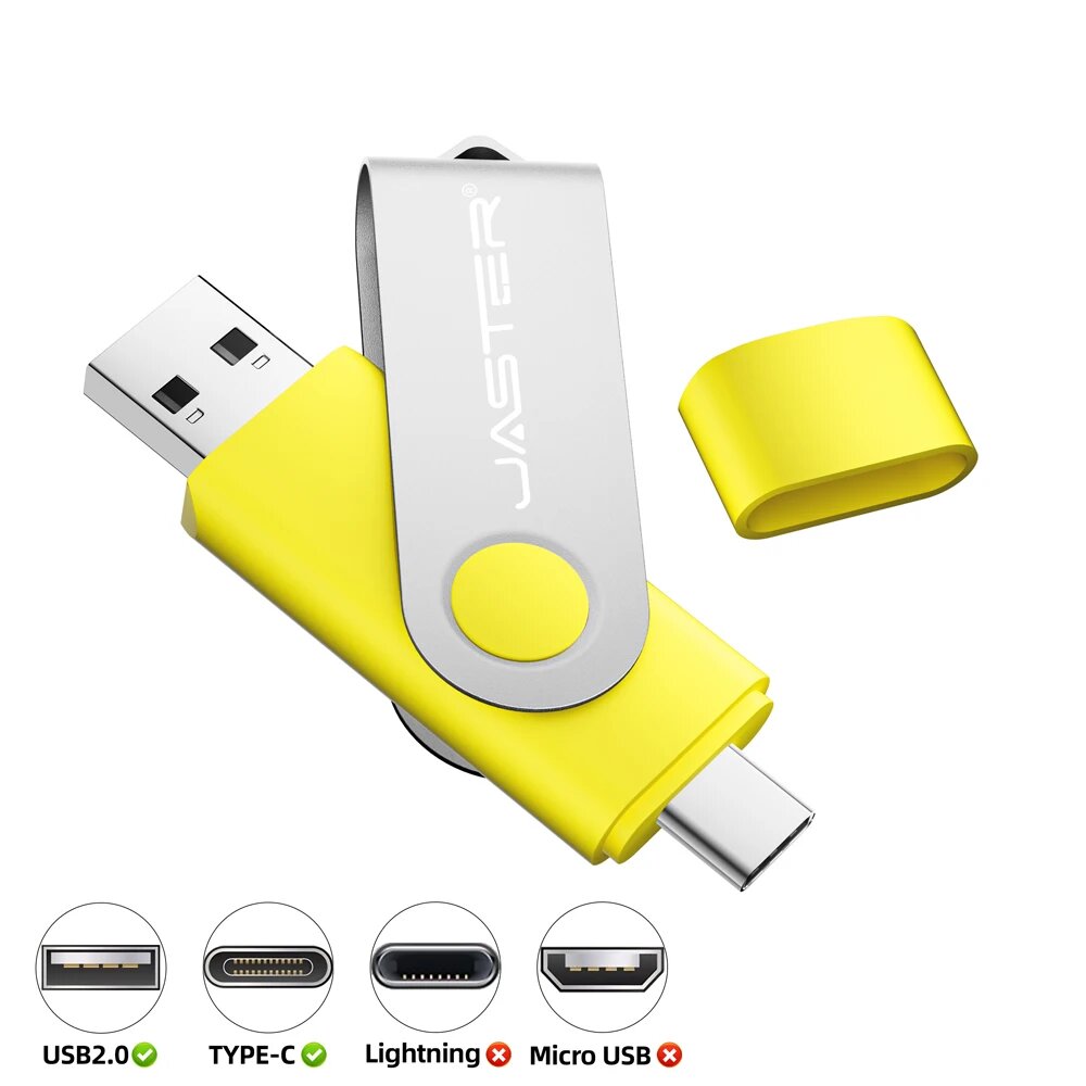 JASTER USB-C флешка 128 ГБ серебристая Желтый, 4 ГБ, Yellow