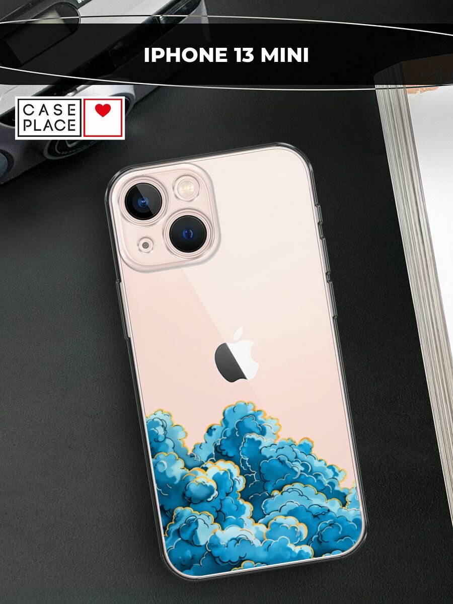 Чехол на Apple iPhone 13 mini / Айфон 13 мини с принтом Звезда и облака, прозрачный