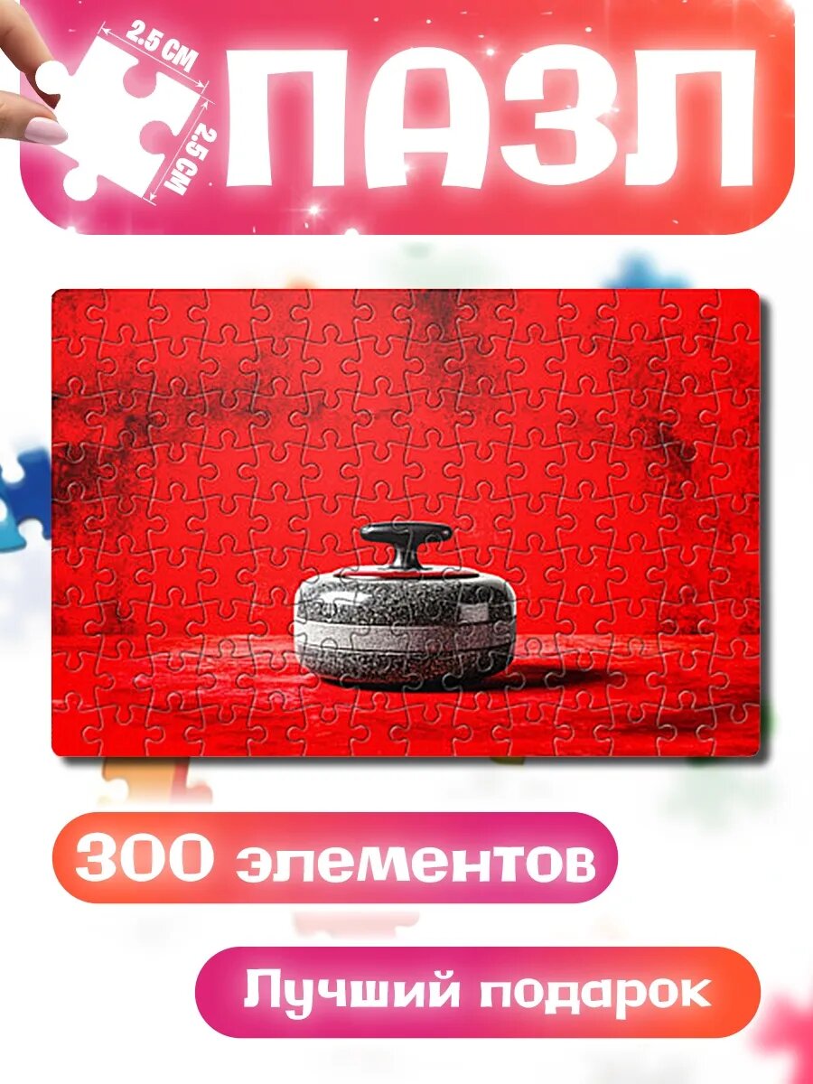 Пазлы для детей и взрослых Камень для кёрлинга на красном
