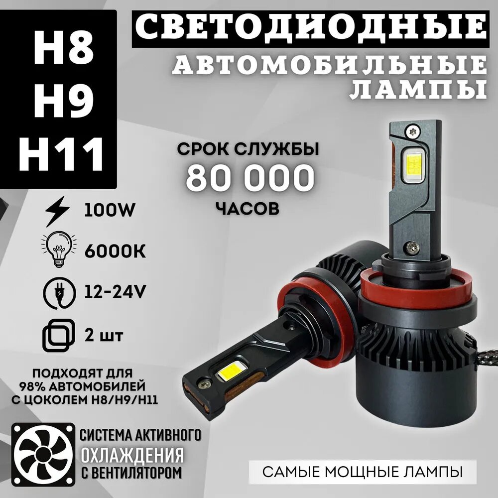 Лампа автомобильная H8, H9, 2 шт. арт. P1-H8
