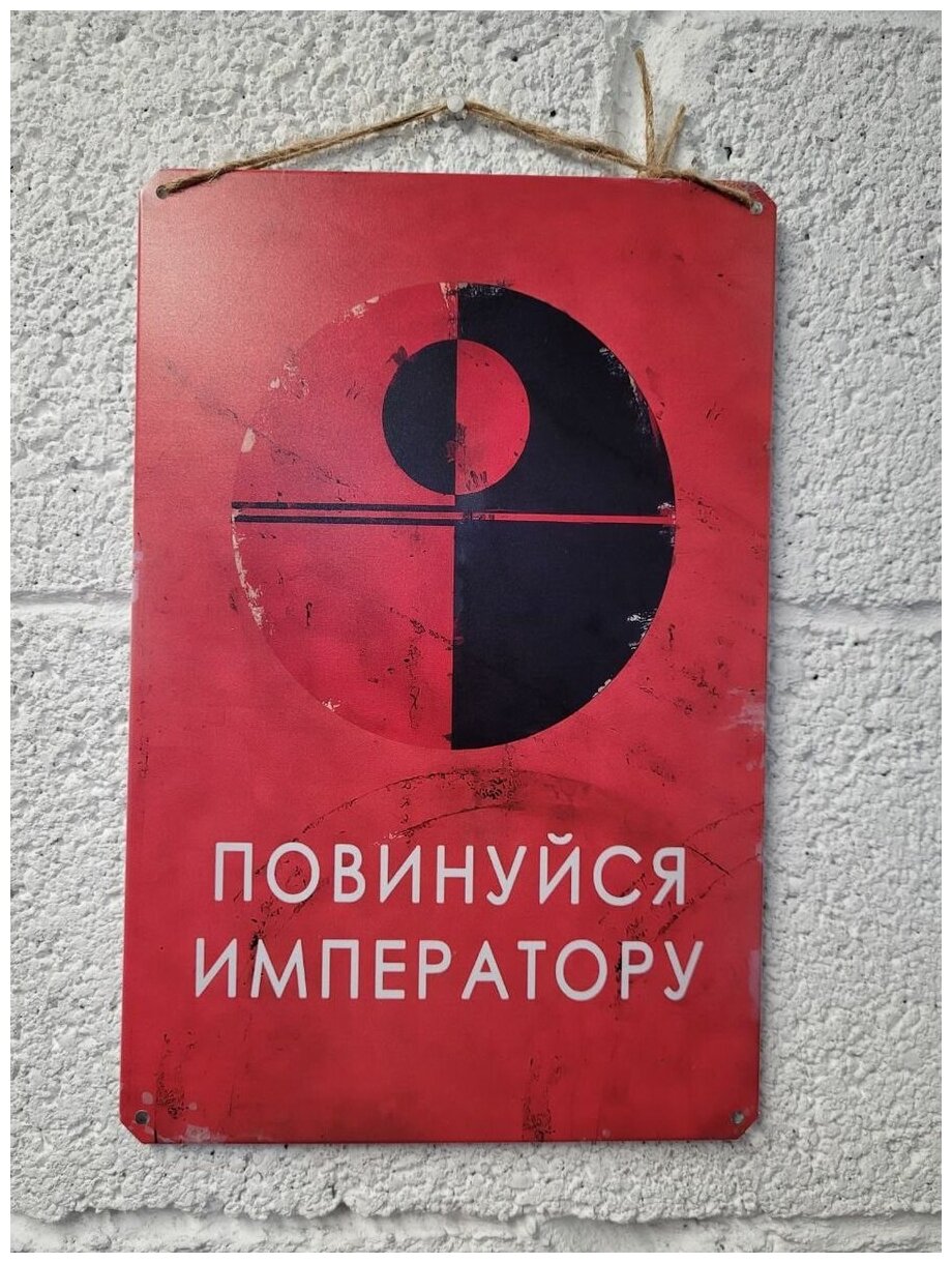 Готовый подарок, повинуйся императору, звездные войны, табличка металлическая постер на стену, размер 30 на 20 см, шнур-подвес в подарок