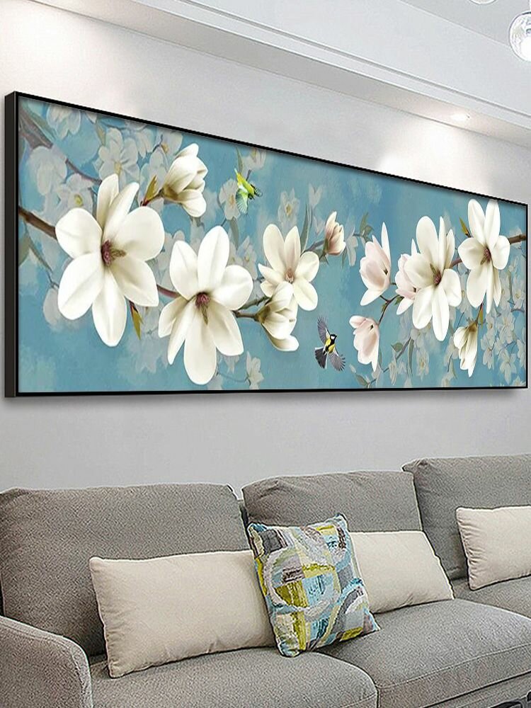 Белый франжипани Алмазная живопись, круглый алмаз 90x30cm, без рамки