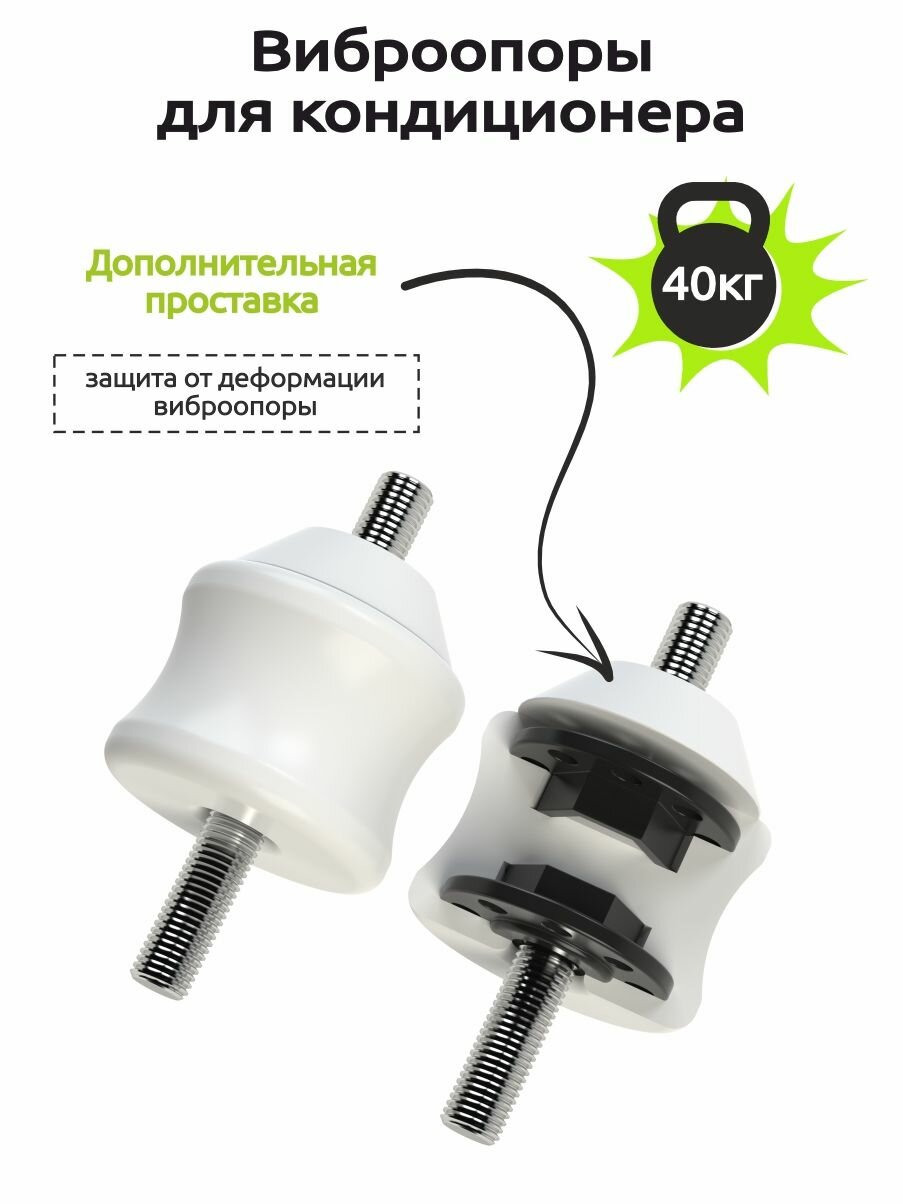 Виброопоры для наружного блока кондиционера с проставкой, антивибрационные подставки, демпферы сплит-системы, до 40 килограмм REXFABER RF-V40P2 (белые, комплект 4шт)
