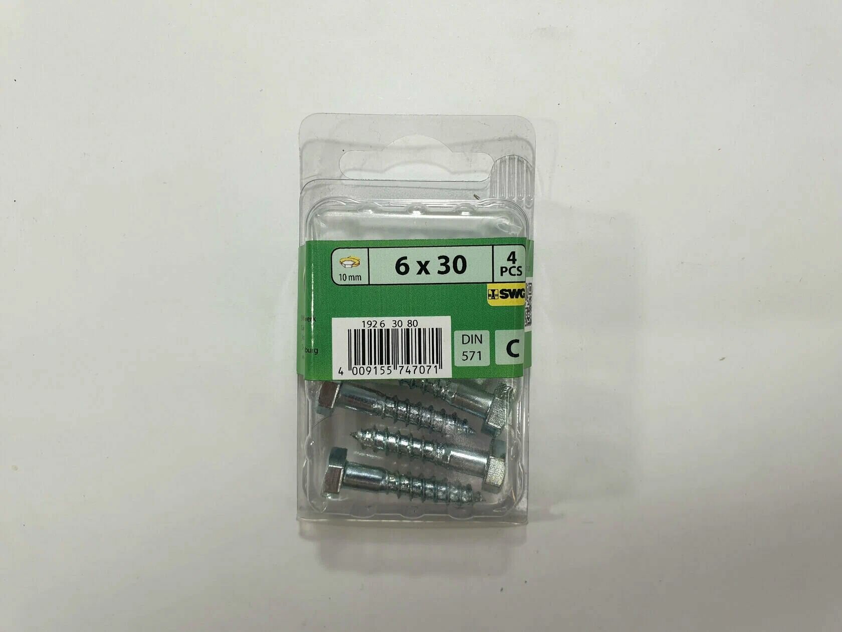 Шуруп по дереву шестигранная голова неполная резьба SW10 DIN 571 6x30 (4 pcs) (в 1уп-12 пач.) SWG, Германия