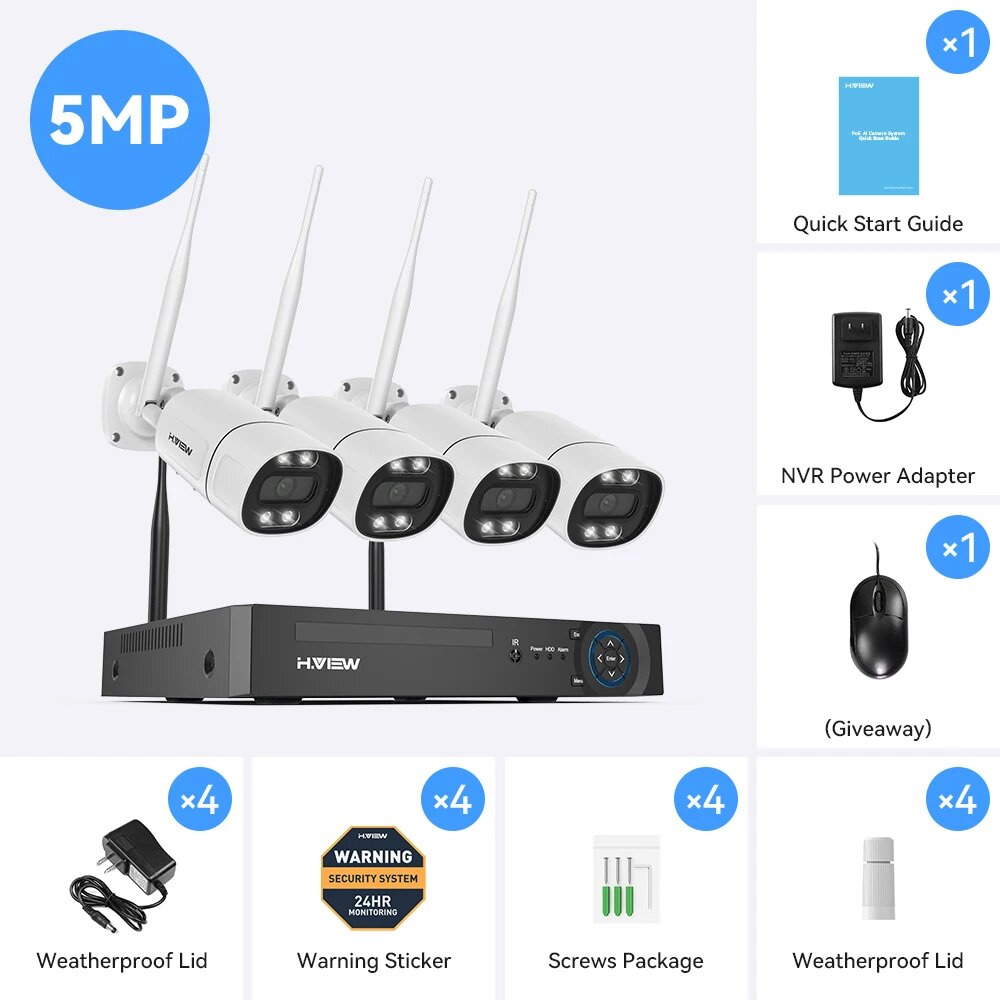 Система безопасности беспроводной камеры H.view 8CH 5MP с Wi-Fi Камера видеонаблюдения CCTV Набор NVR Для помещений и улицы Двухсторонний звук Xmeye