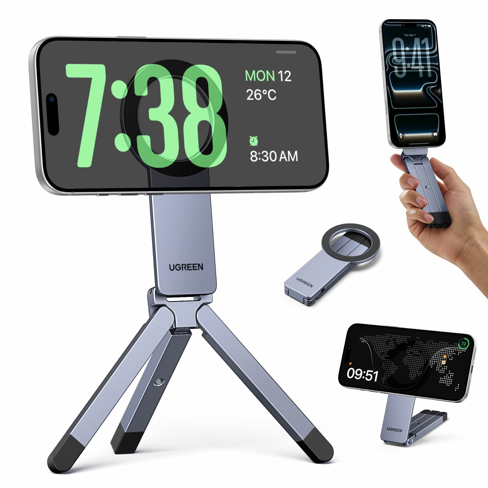 Подставка для телефона и планшета UGREEN LP962 (75509) Magnetic Phone And Tablet Tripod Stand. Цвет: серый