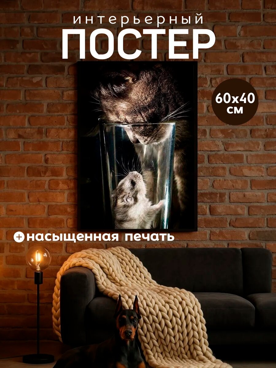 Постер для интерьера 40х60 Кошка и мышка
