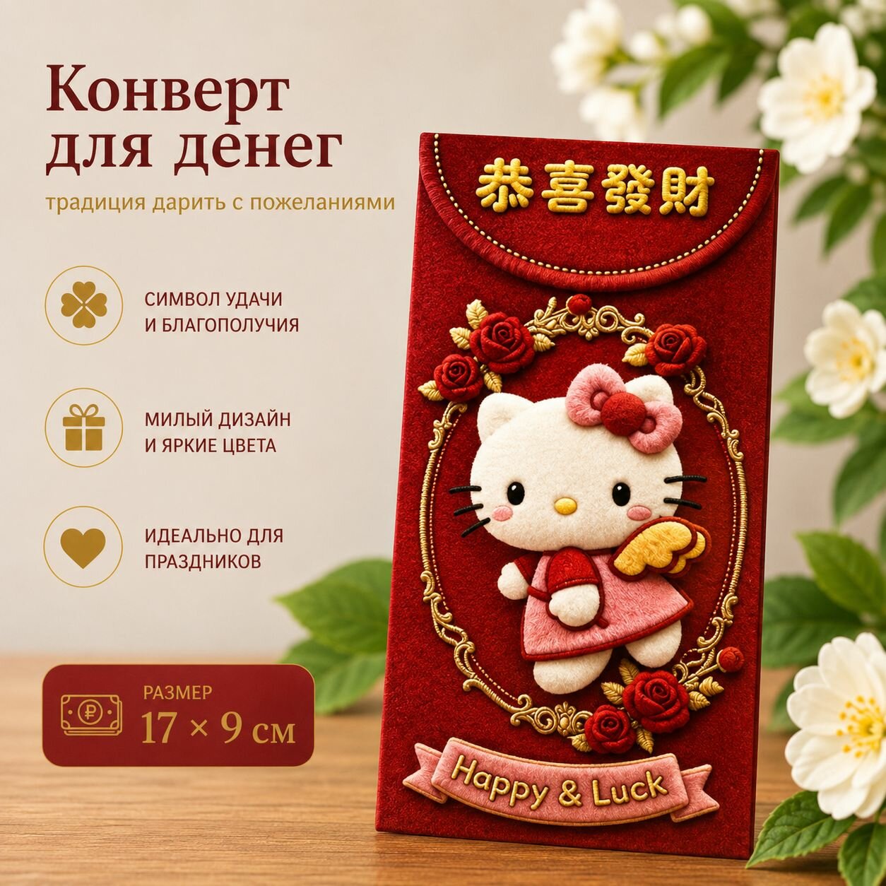 Подарочный конверт для денег Hello Kitty