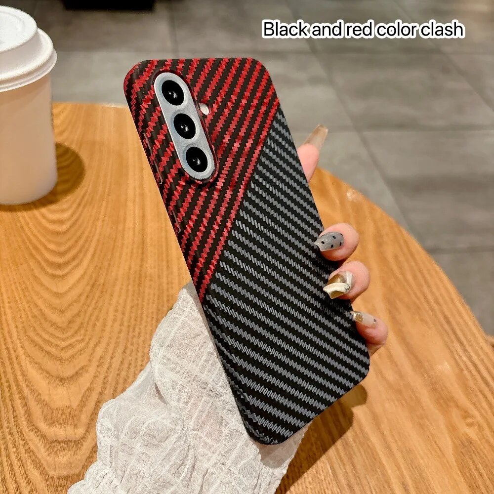 Чехол Galaxy A55, бордовый, карбон, style D