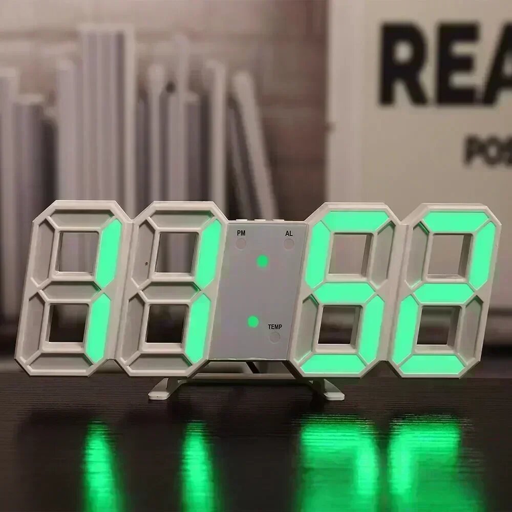 3D LED Цифровые Настенные Часы Зеленый, Green