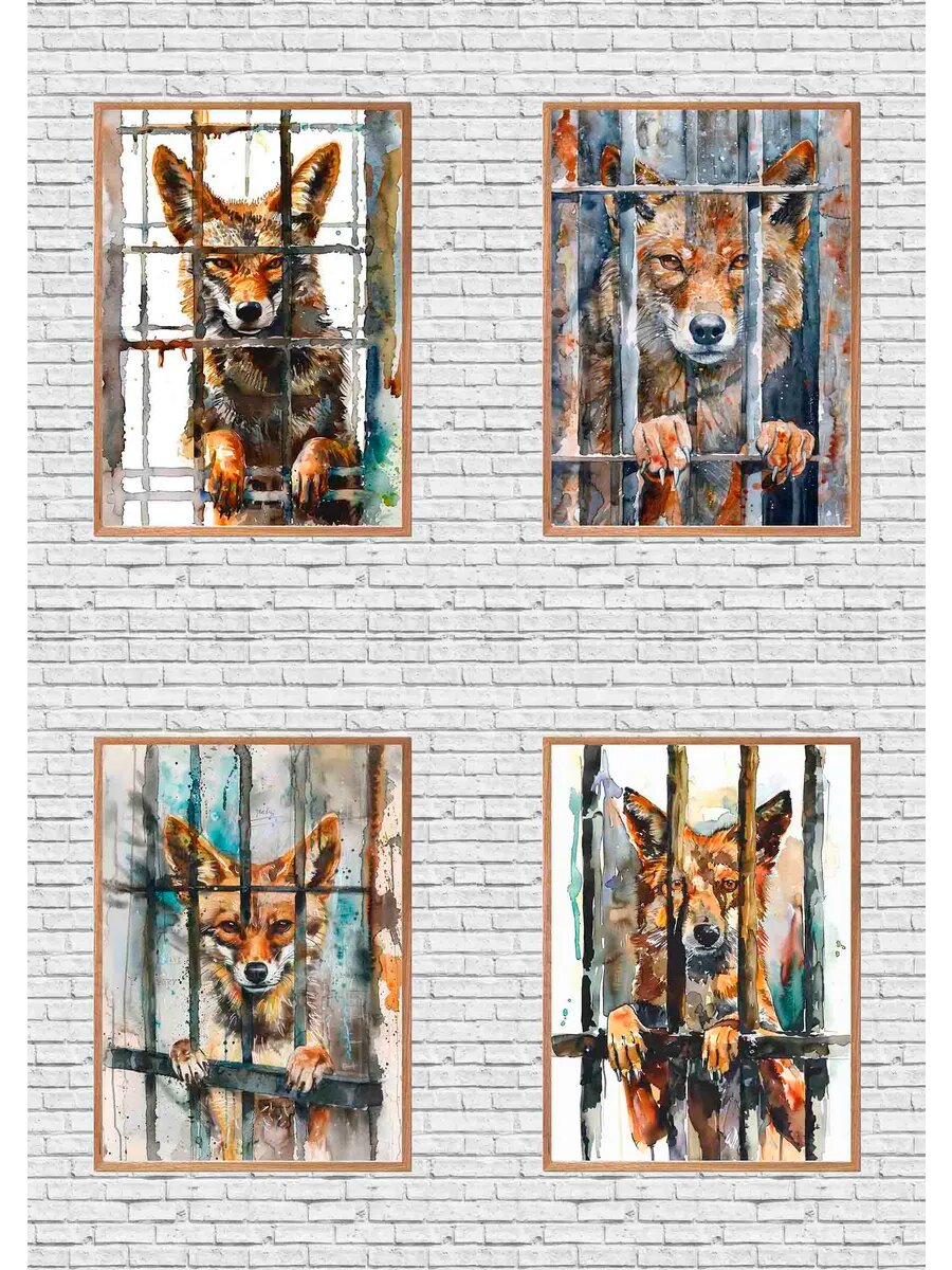 Шакал-животное-преступник в тюрьме, 4 Плаката, 30x21см