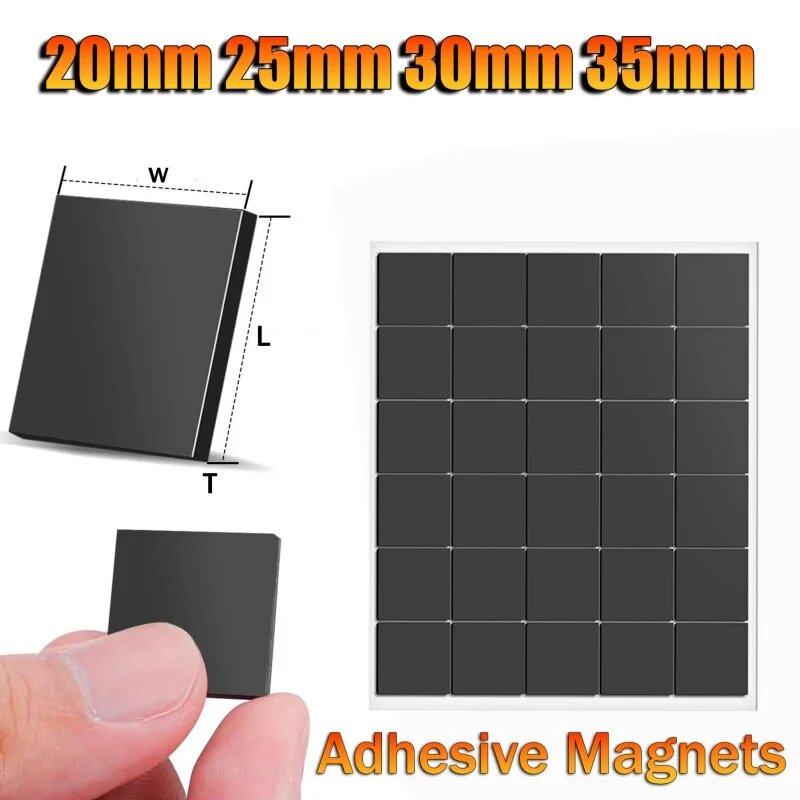 Квадратные самоклеящиеся магниты 20/25/30/35 мм 20x20x1, Quantity 50pcs