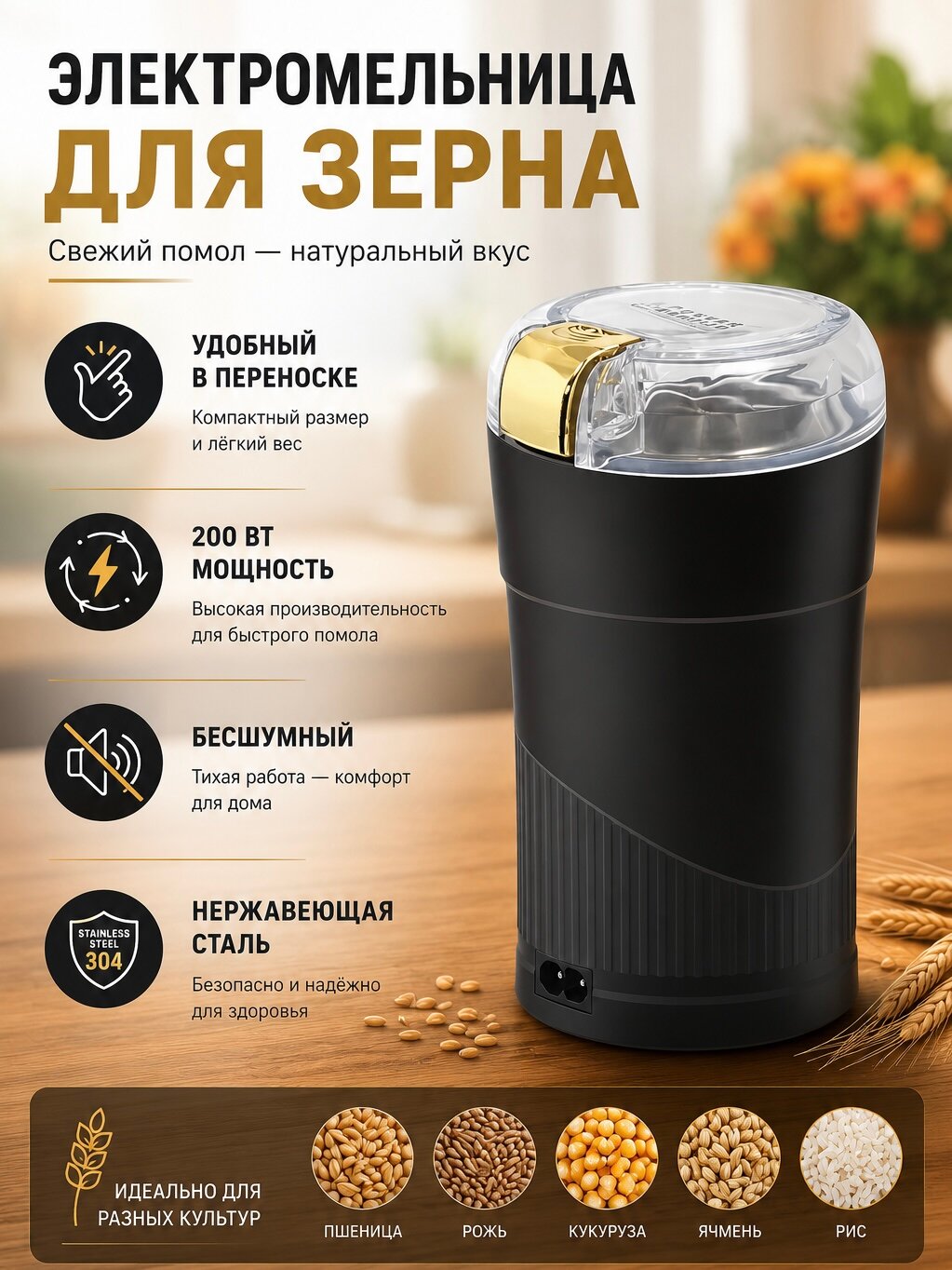 Мощный измельчитель для специй, зерна, соли, мельница для перца