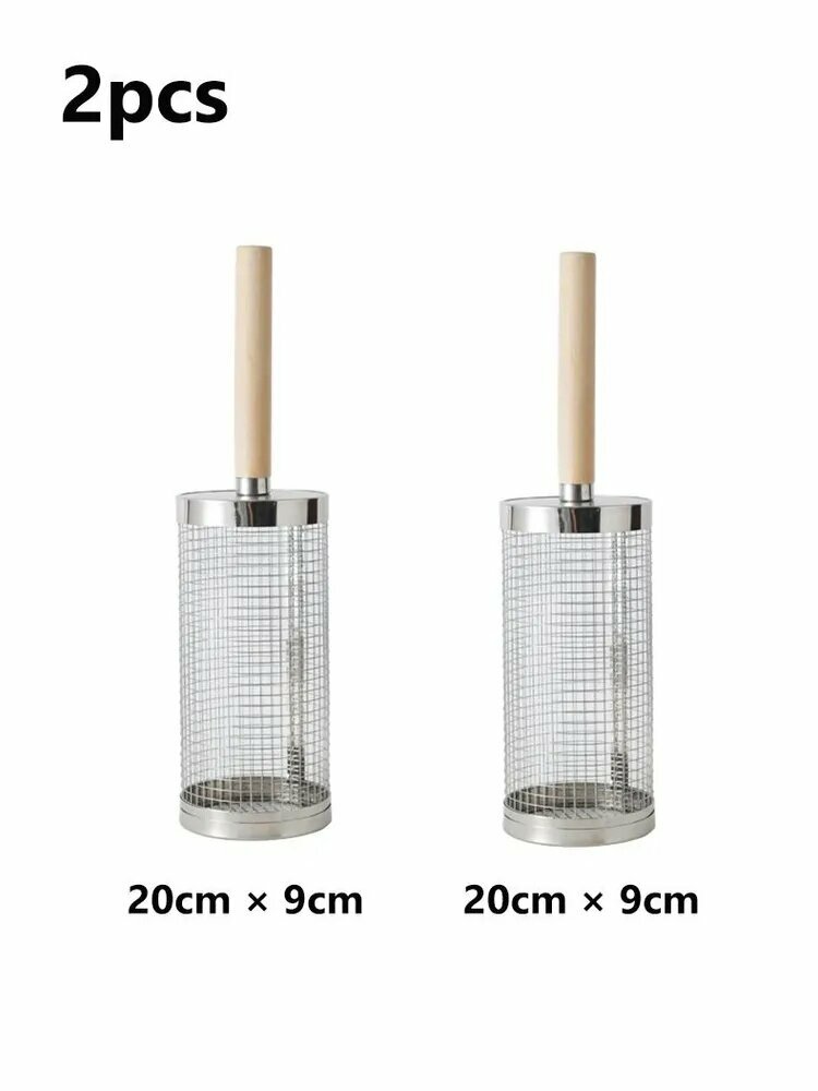 Решетка для барбекю 304 с деревянной ручкой 2шт(20cm+20cm) портативная вращающаяся гриль-клетка для пикника, из нержавеющей стали для пищевых продуктов, термостойкая, усиленная конструкция