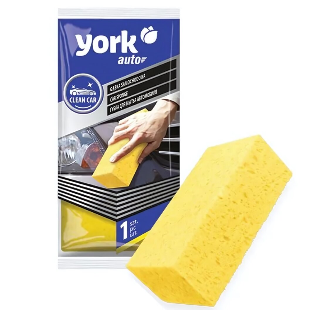Губка для мытья автомобиля YORK, слабо абразивная, сильно впитывающая, жёлтая