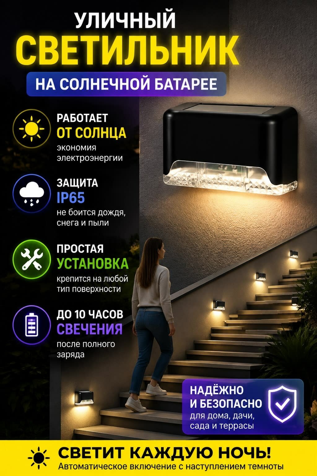 Уличный светильник, водонепроницаемый, прозрачный, для активного отдыха чёрный