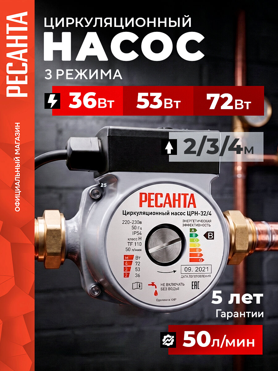 Циркуляционный насос ЦРН-32/4 Ресанта (180 мм, 2 дюйма)