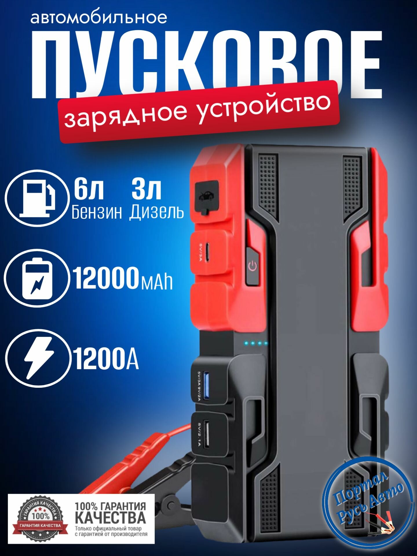 Автомобильное пусковое устройство бустер GKFLY 12000 мАч 1200A