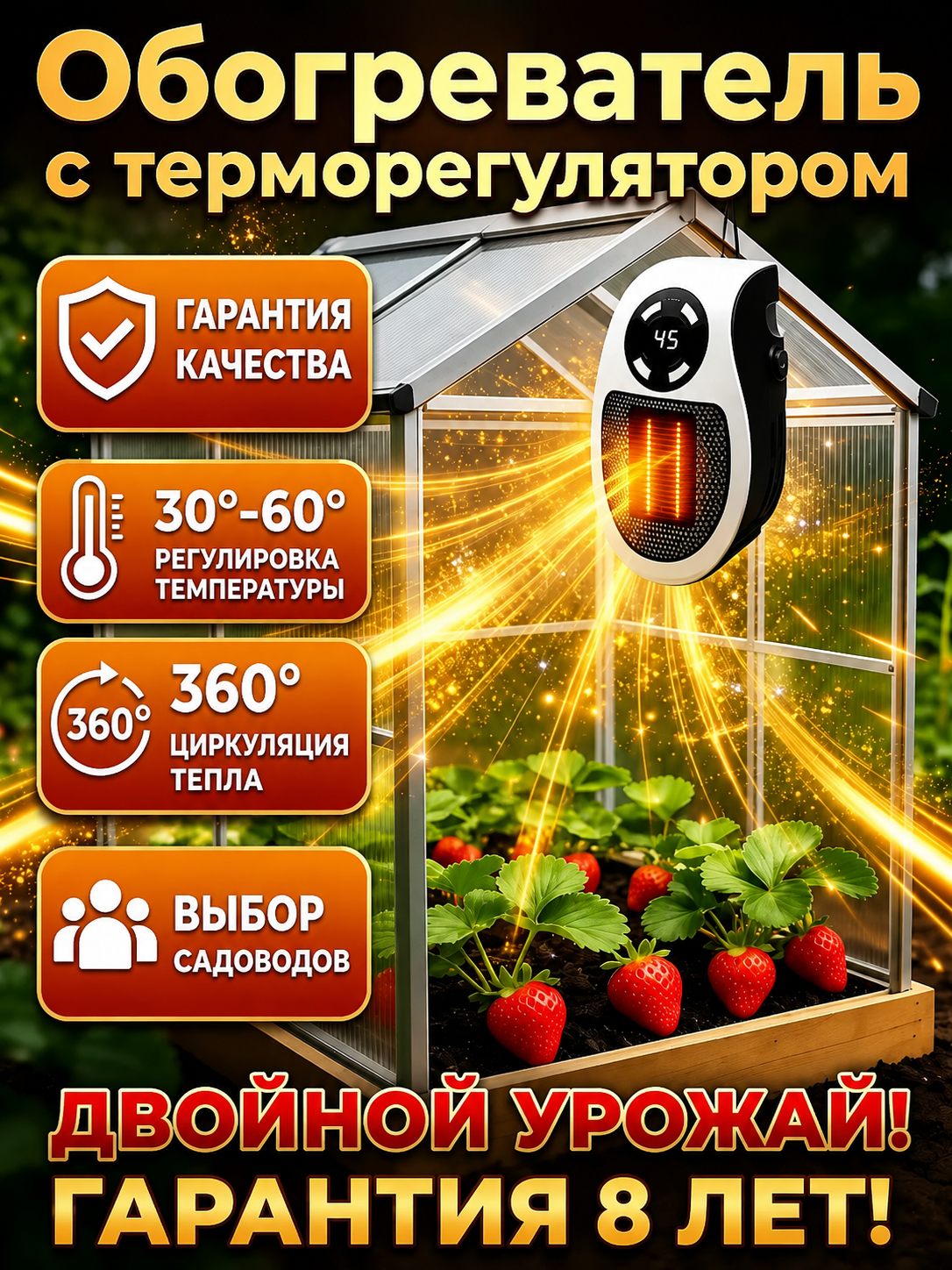 Обогреватель для теплицы с терморегулятором инфракрасный, для теплицы, с терморегулятором, инфракрасный
