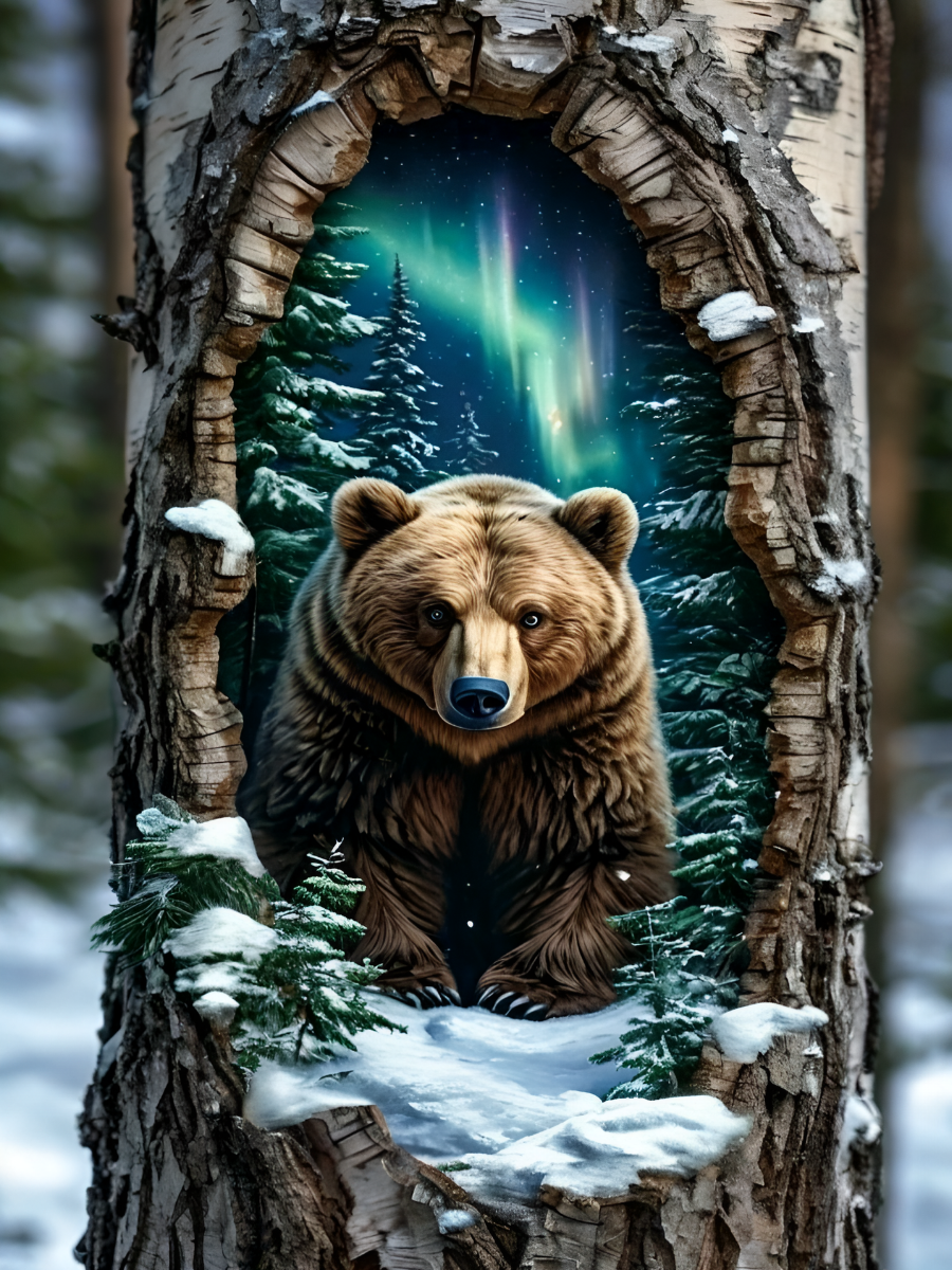 Алмазная мозаика на подрамнике 40x50 см. BoomBoomShop "Медведь в дупле"