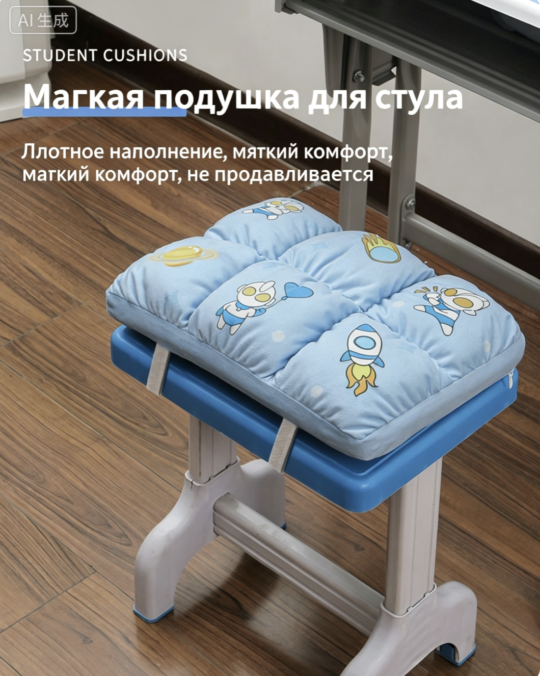 Утолщённое сиденье для студенческого стула из полипропиленового хлопка, синего цвета, размером 35 ×25 × 7 см