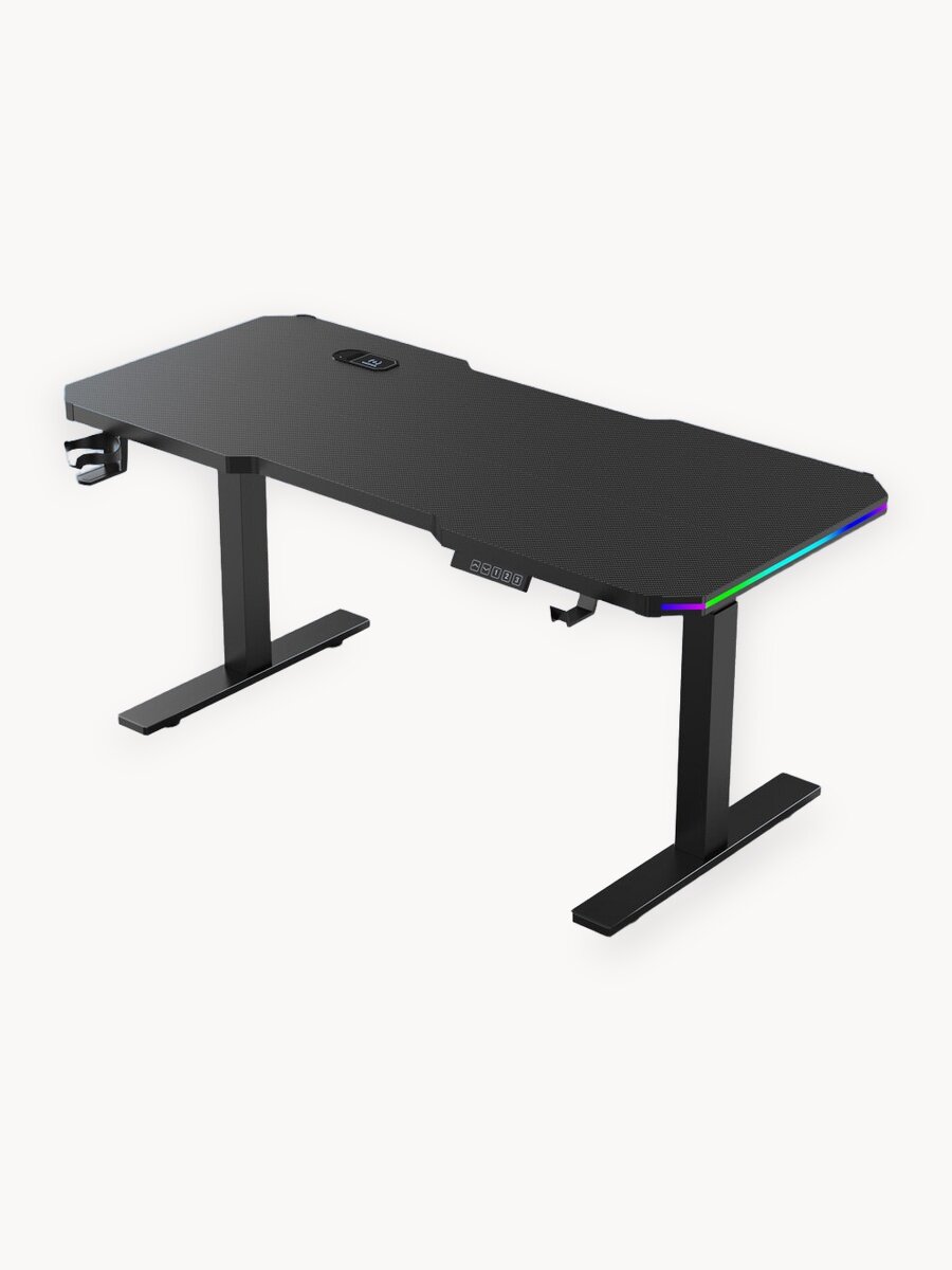 Стол компьютерный игровой электрический 140х60 см с регулировкой высоты 73-119 см, карбон, RGB, беспроводная зарядка + Коврик