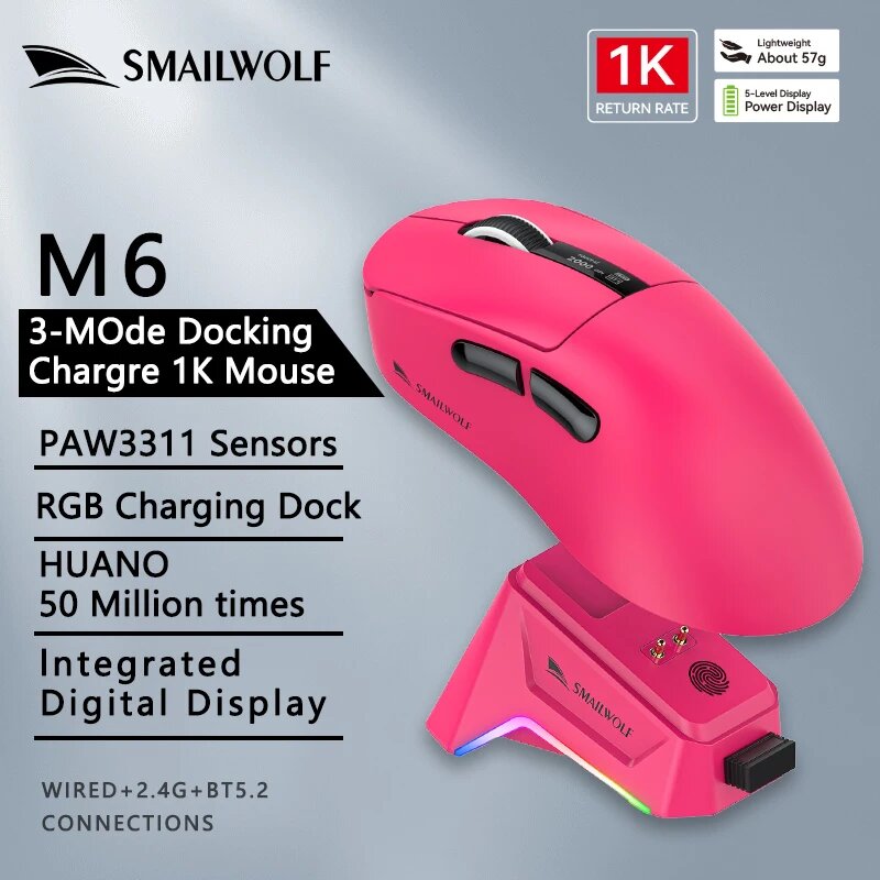 Игровая мышь SMAILWOLF M6 Red, 1K, Bluetooth