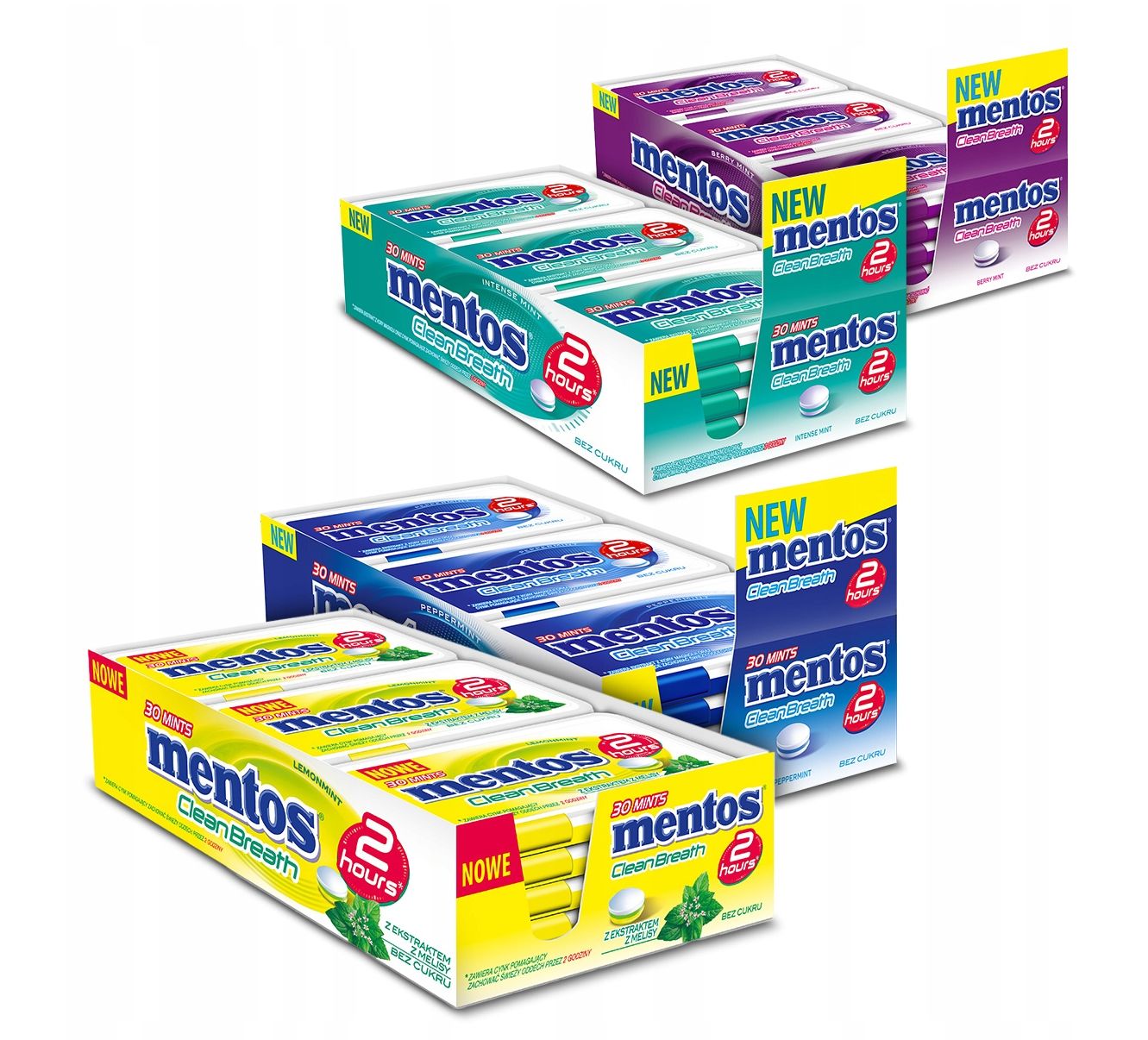 Леденцы Mentos Clean Breath - набор из 4 вкусов, без сахара, 48х21 г - 5907447609832