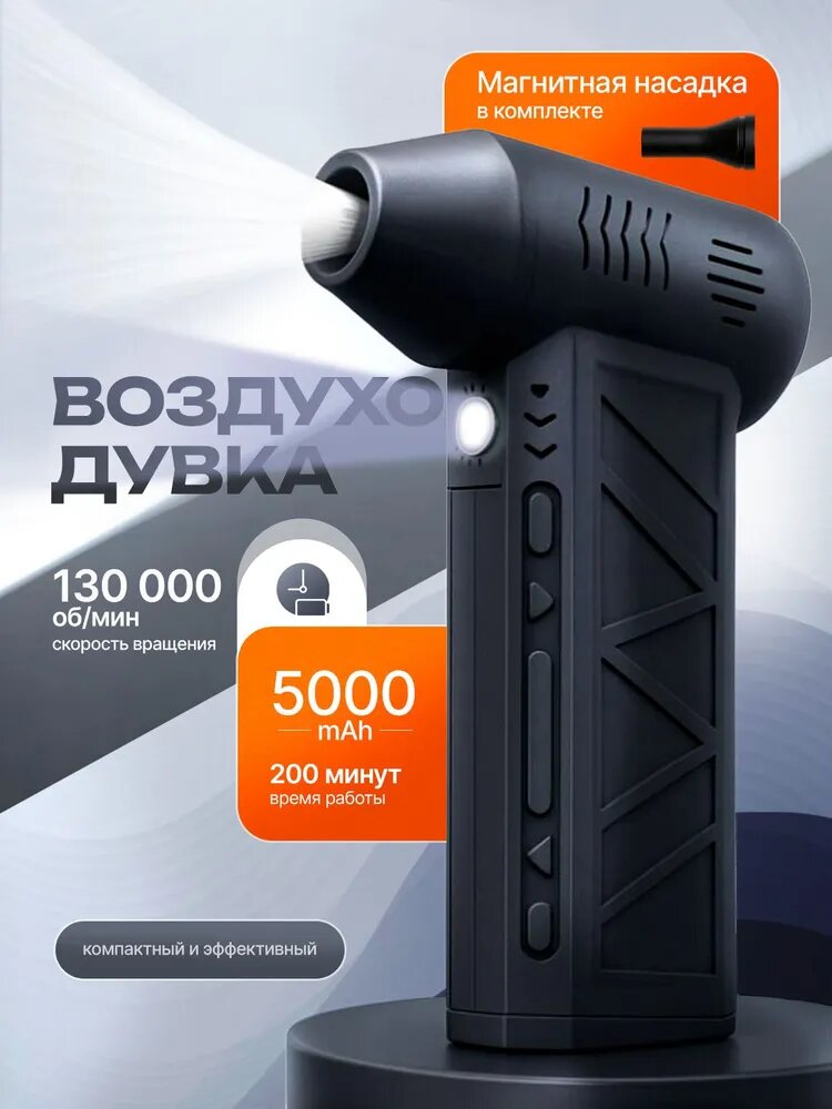 Воздуходувка аккумуляторная мощная портативная ветродуйка для авто от снега, для компьютера, для мангала