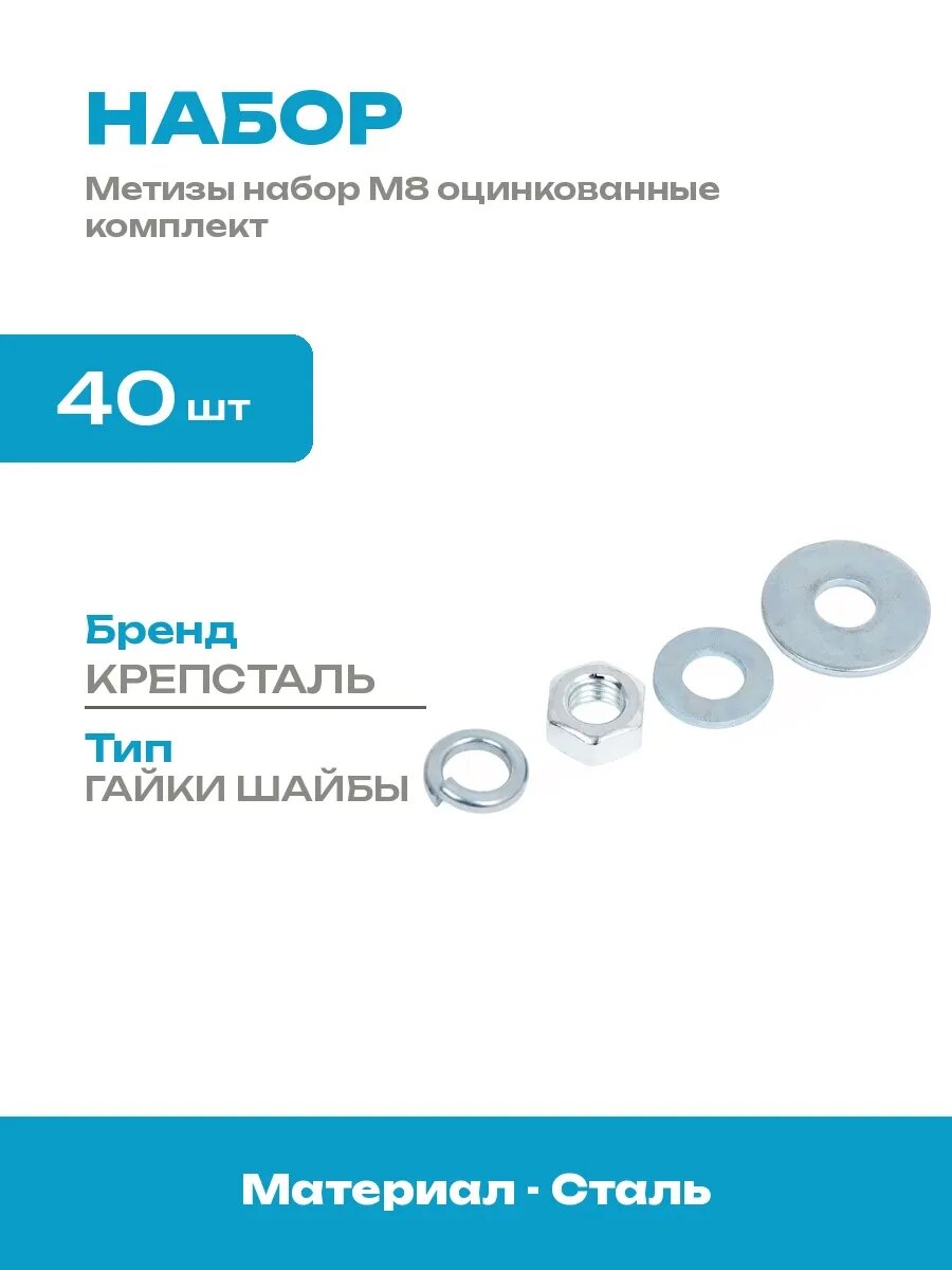 Набор оцинкованных гаек и шайб М8 для ремонта 40 шт