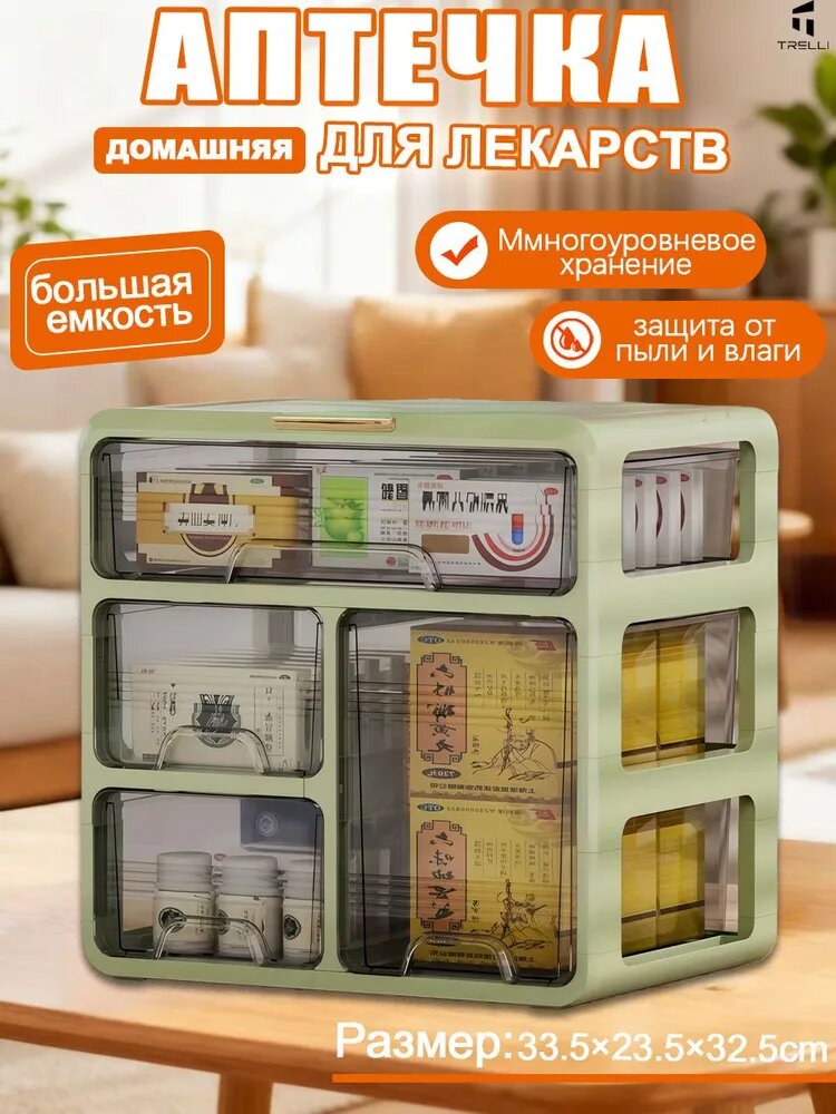Аптечка домашняя большая контейнер органайзер для хранения лекарств и таблеток
