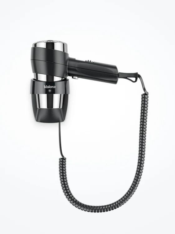 Фен настенный Valera Hospitality Action Super Plus 1200 (542.05/038A black), мощность 1200 Вт, система безопасности, спиральный шнур, холодный воздух, концентратор