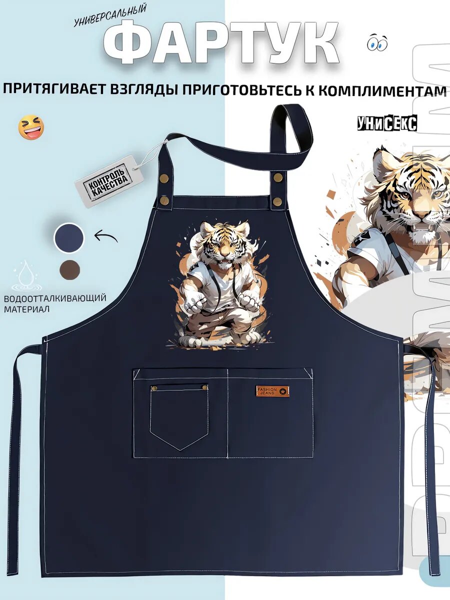 Фартук Тигр Tiger аниме животное хищник кухонный с принтом универсальный