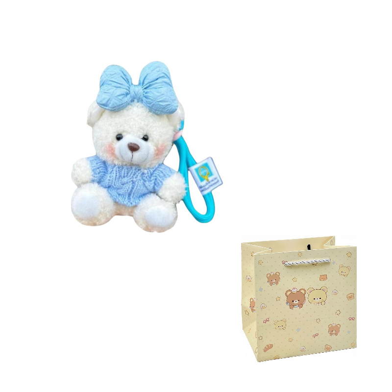 Плюшевые подвески унисекс CHUNTUSHU Милый медвежонок, White Bear — Blue-Clothed Twisted Fried Dough Bowknot, 10 см