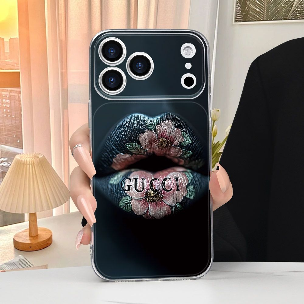Прозрачный чехол для iPhone 17 Pro Max, принтом Gucci, защита камеры