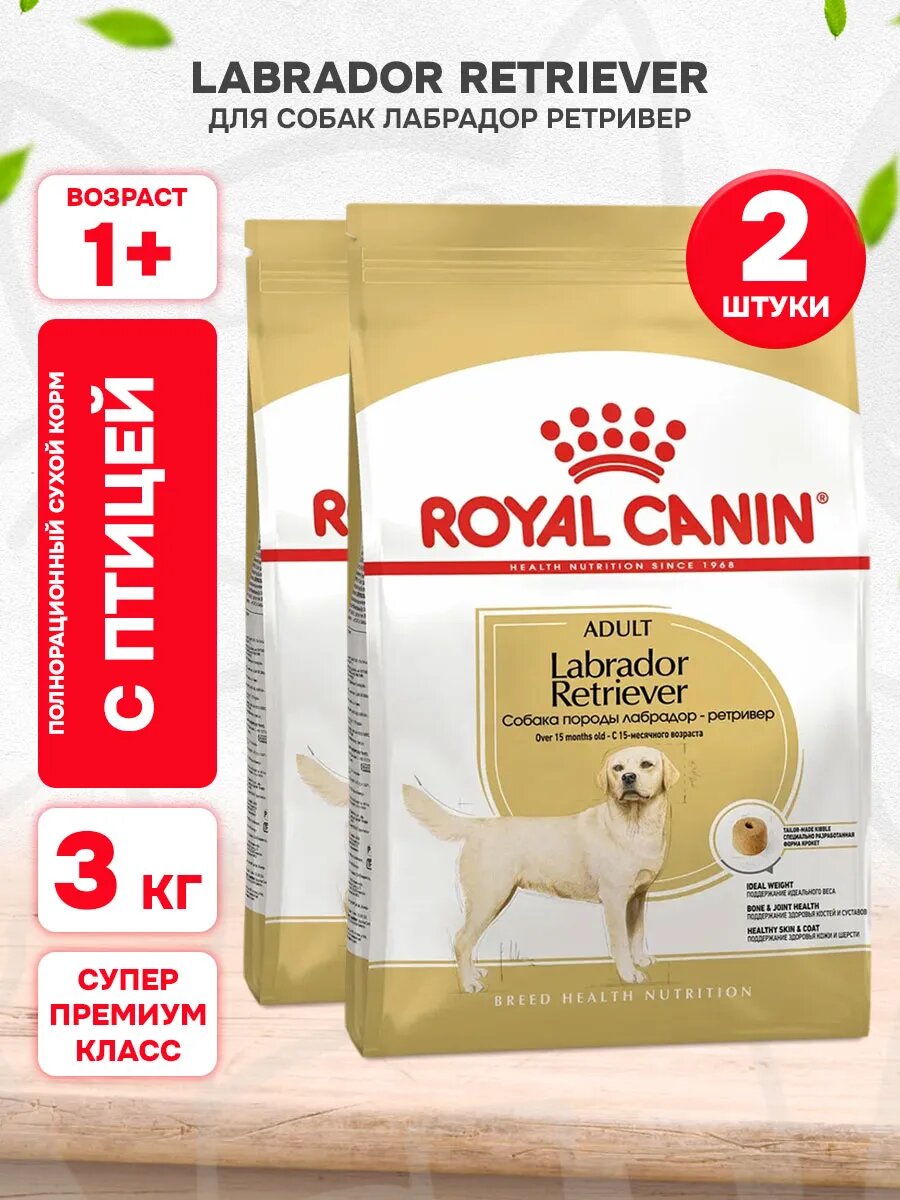Корм сухой Royal Canin Labrador Retriever Adult для взрослых собак лабрадор ретривер, 3 кг х 2 шт