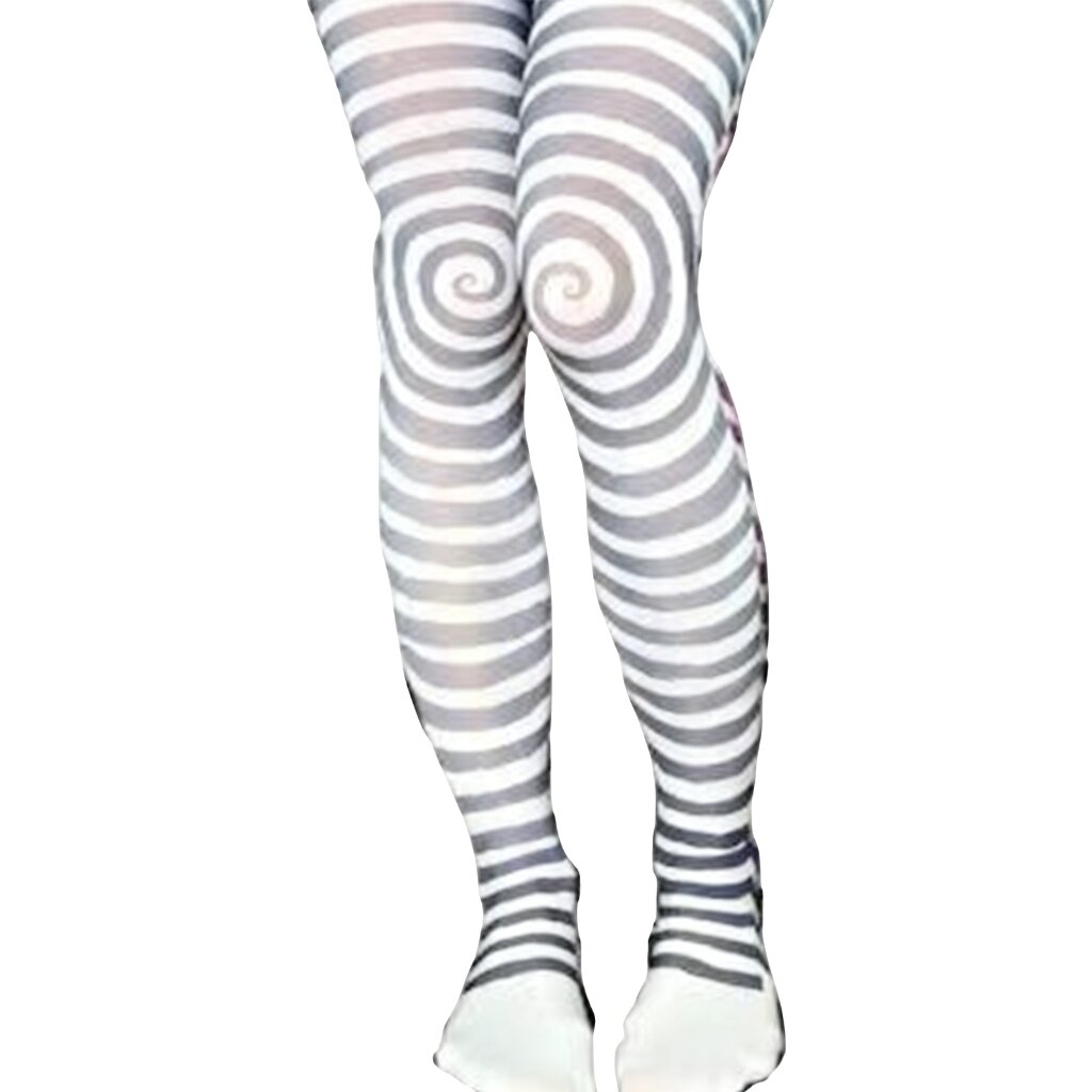 Women Japanese Punk Spirals Patterned Pantyhose Stockings Subcultures White Opaque Tights Leggings Hosiery